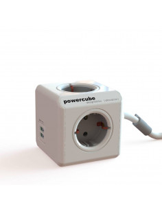 ALLOCACOC Modular socket, 4 power outlets, 2 USB ports, blue