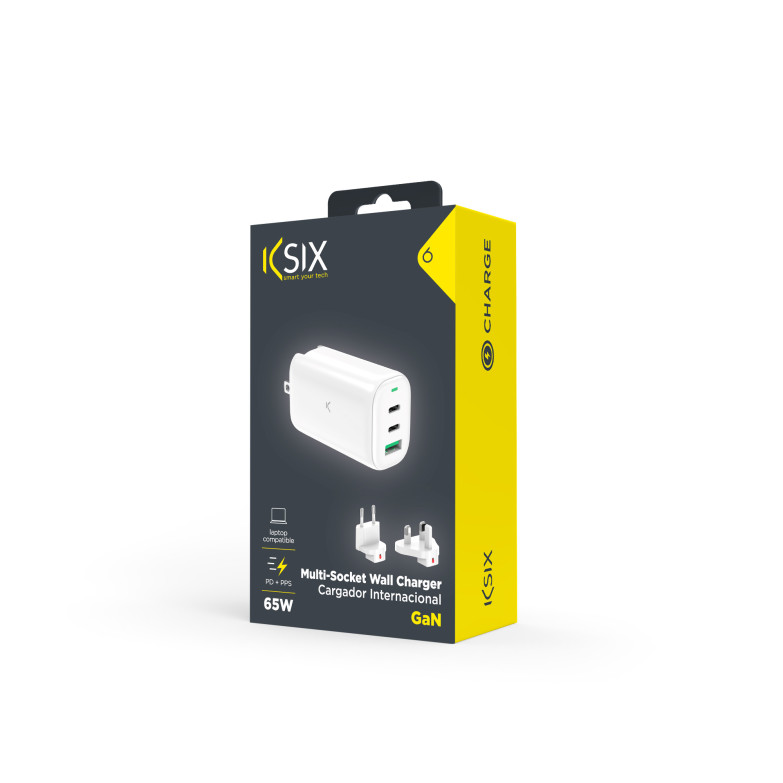 KSIX GaN 65W Multiport Wall Charger, PPS, Power Delivery, Ultra Fast ...